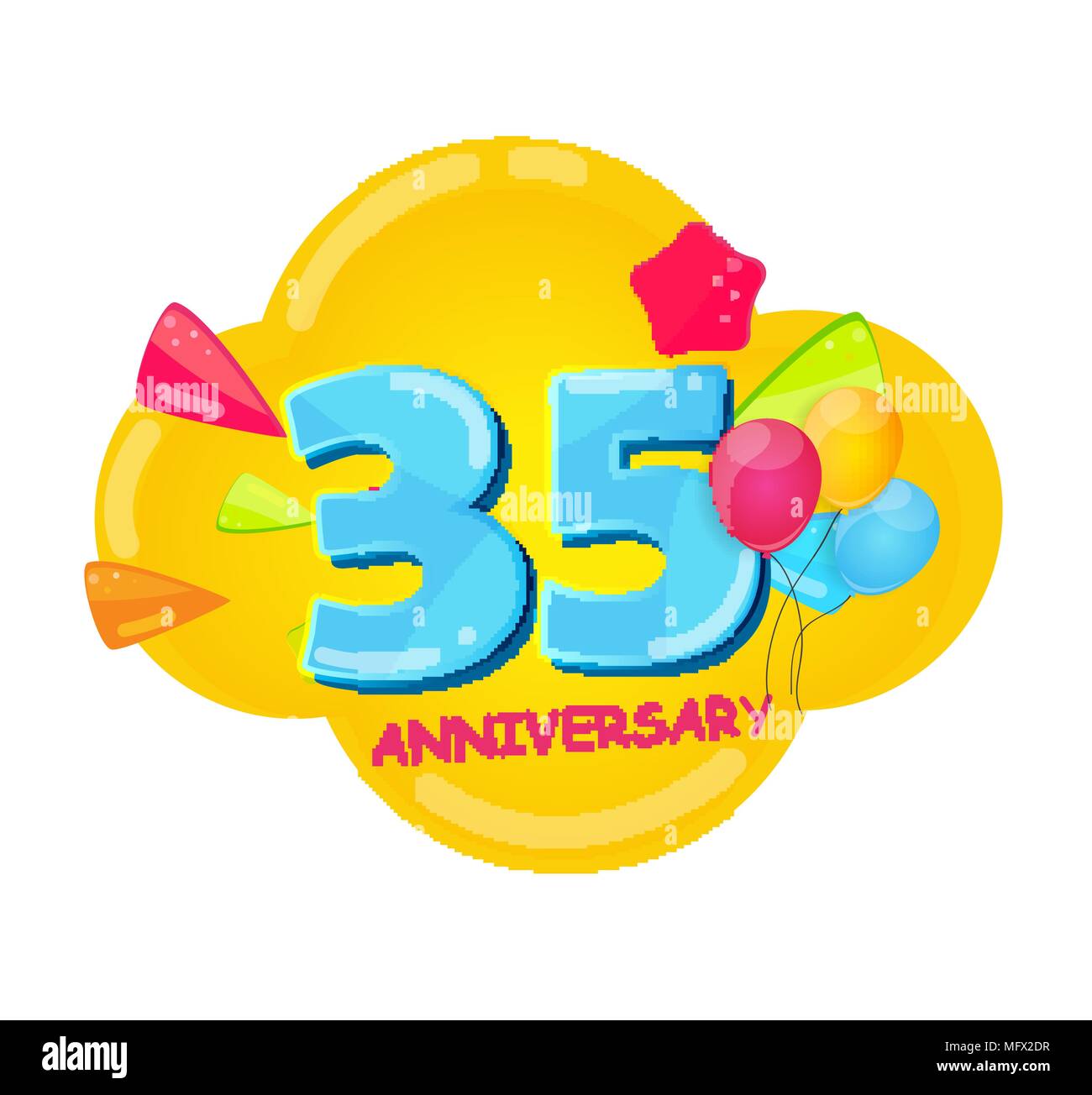 Cute Cartoon Template 35 Years Anniversary Vector Illustration Stock ...