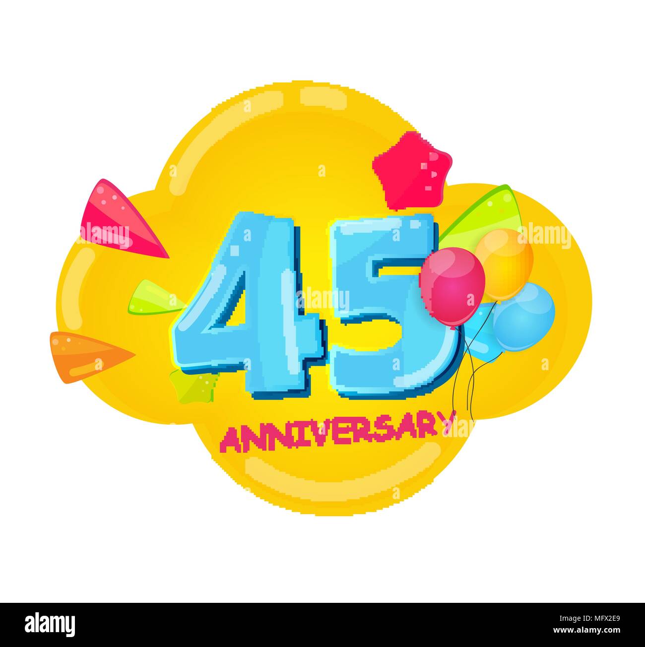 Cute Cartoon Template 45 Years Anniversary Vector Illustration Stock ...