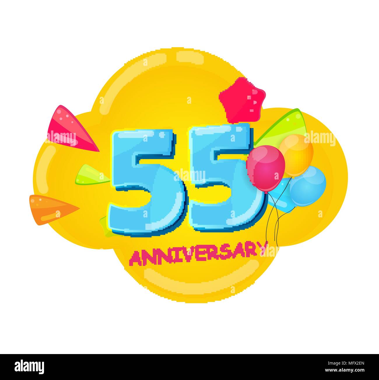 Cute Cartoon Template 55 Years Anniversary Vector Illustration Stock ...