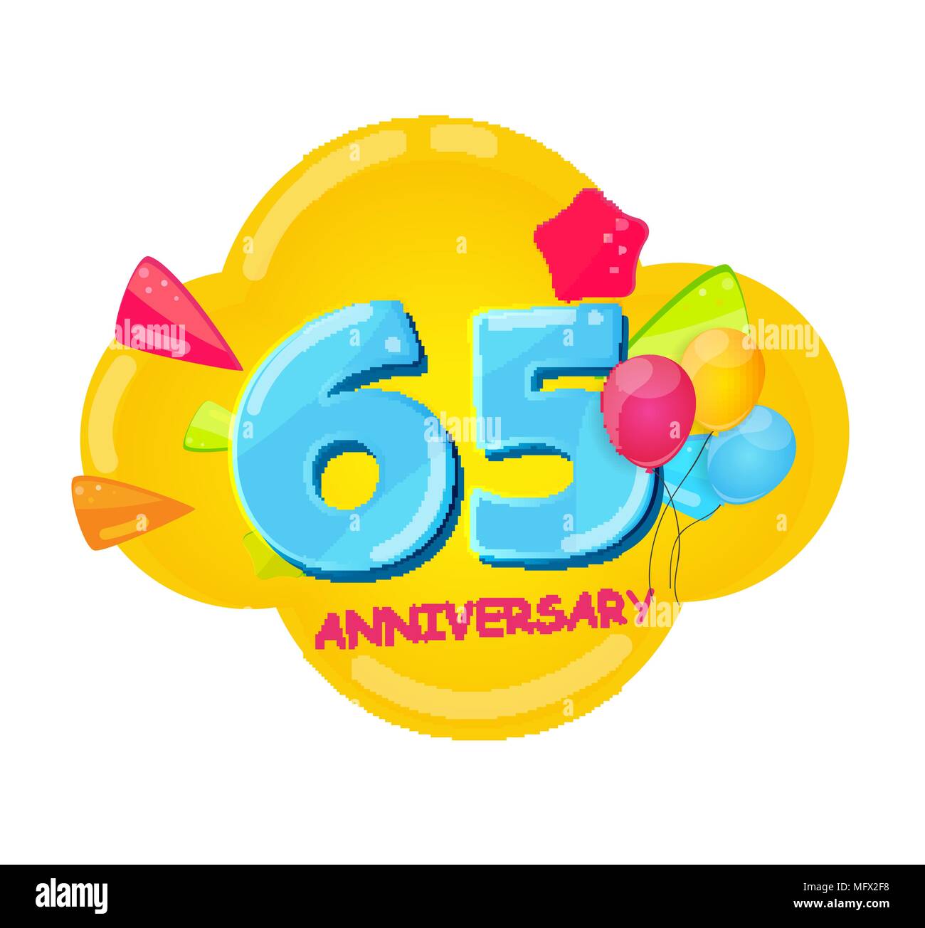 Cute Cartoon Template 65 Years Anniversary Vector Illustration Stock ...