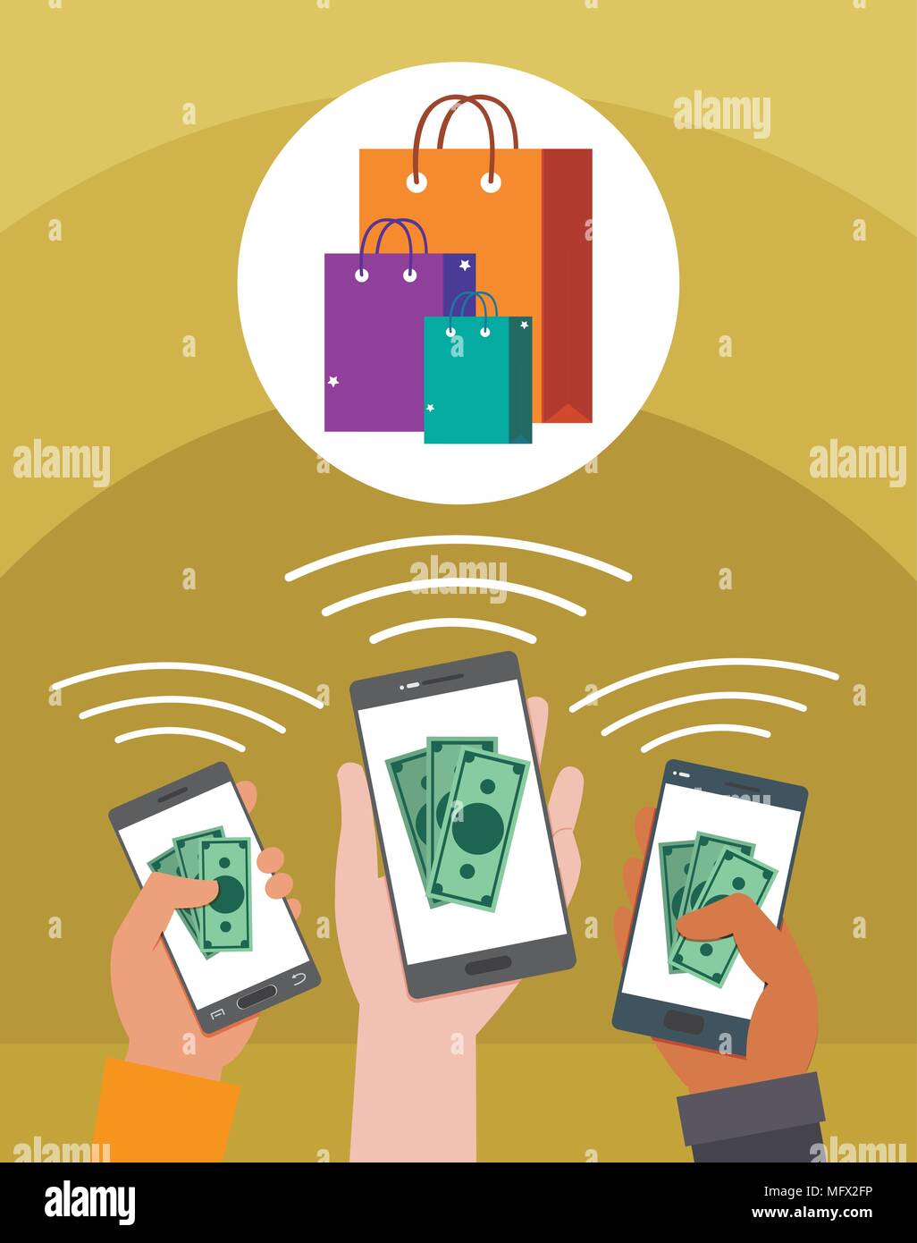 Woman card payment shop shopping bags Stock Vector Images - Alamy