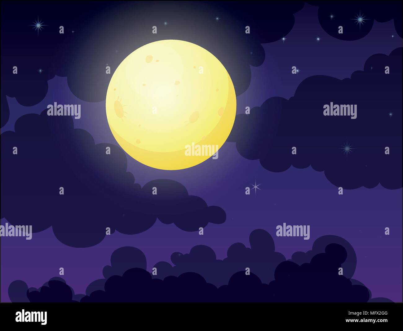 Full Moon on Cloudy Sky illustration Stock Vector Image & Art - Alamy
