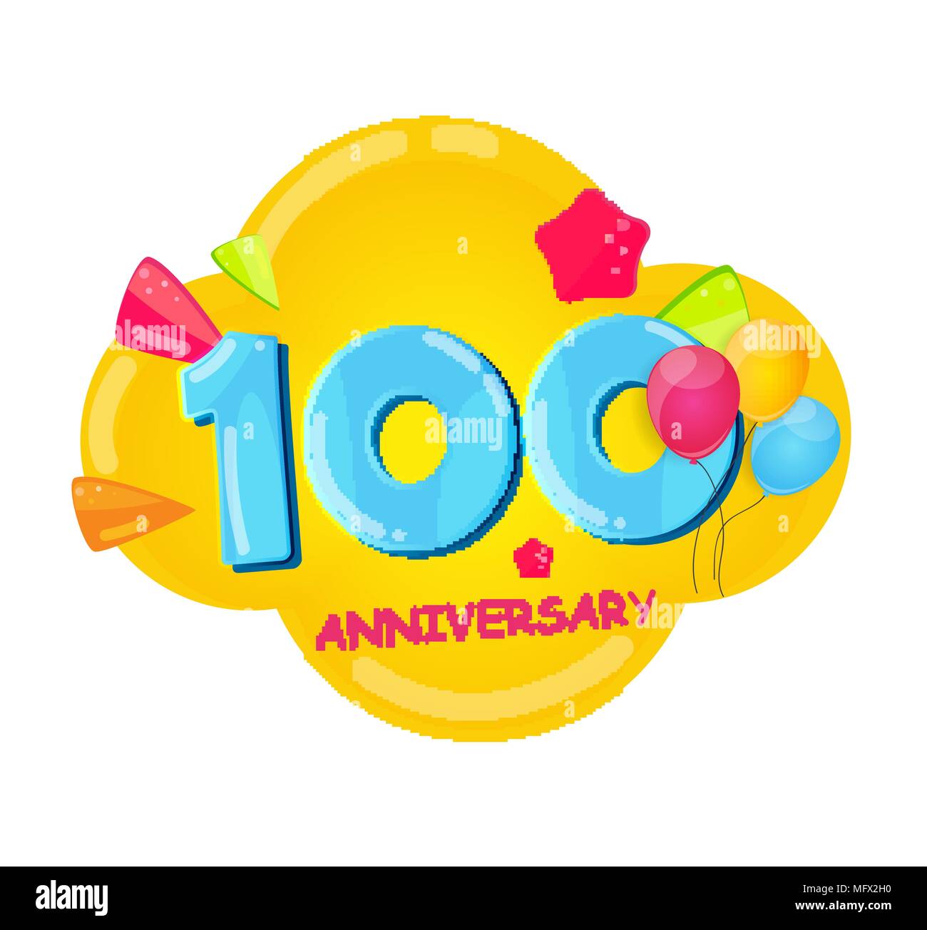 Cute Cartoon Template 100 Years Anniversary Vector Illustration Stock ...
