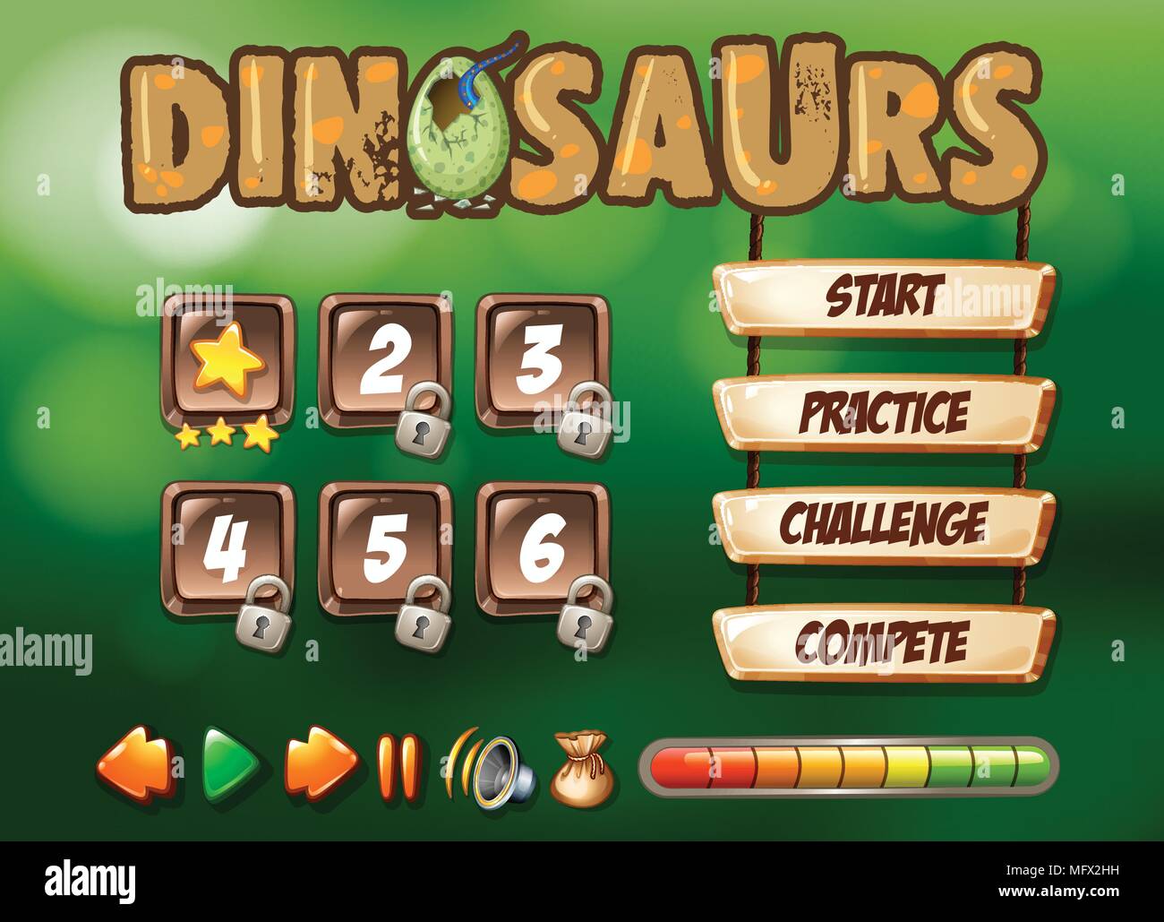 Dinosaurs Game Template Starting Page illustration Stock Vector Image ...