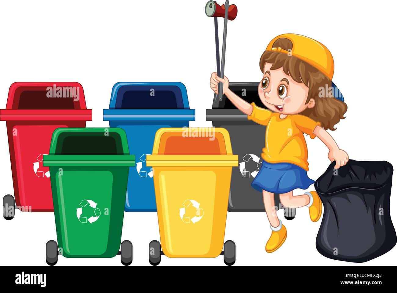 Girl Collecting Trash and Cleaning illustration Stock Vector Image ...