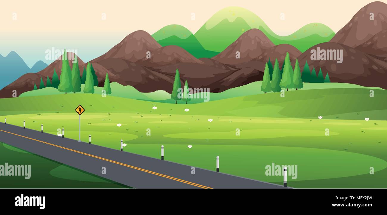 Road Side with Nature View illustration Stock Vector Image & Art - Alamy