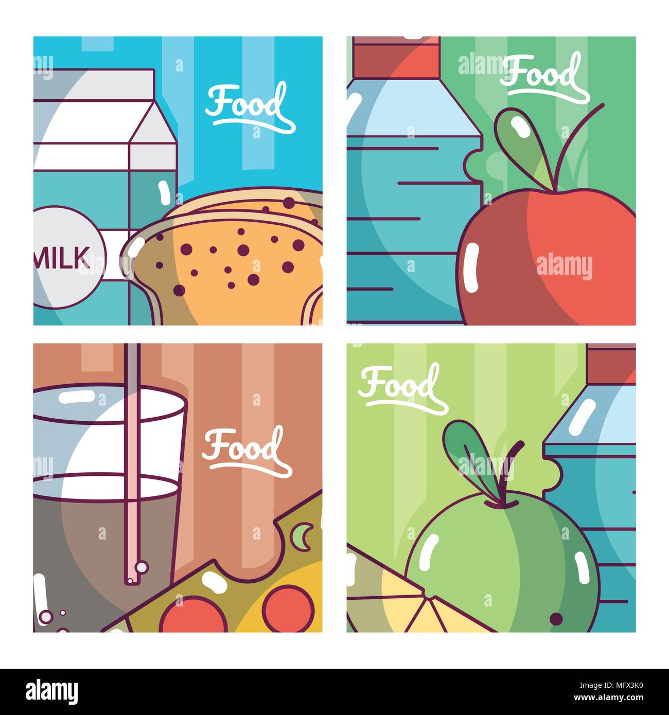 Set of food cartoons cards Stock Vector Image & Art - Alamy