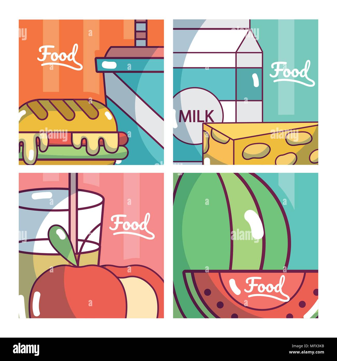 Set of food cartoons cards Stock Vector Image & Art - Alamy