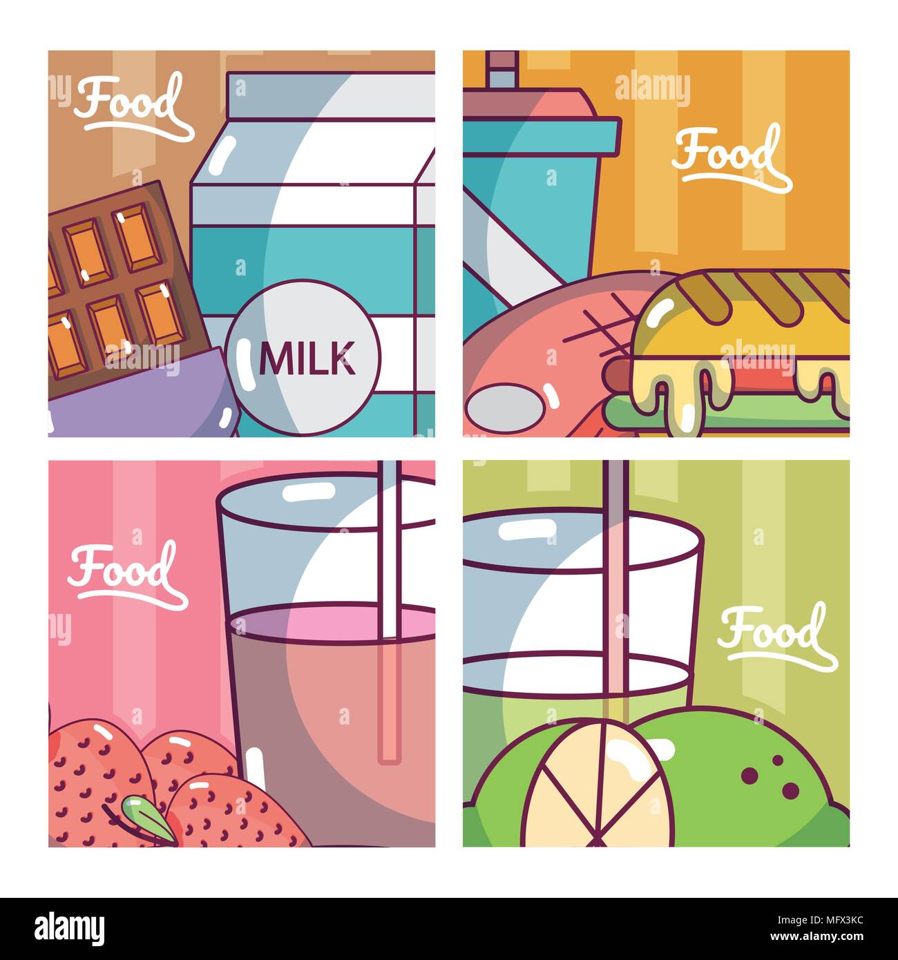 Set of food cartoons cards Stock Vector Image & Art - Alamy