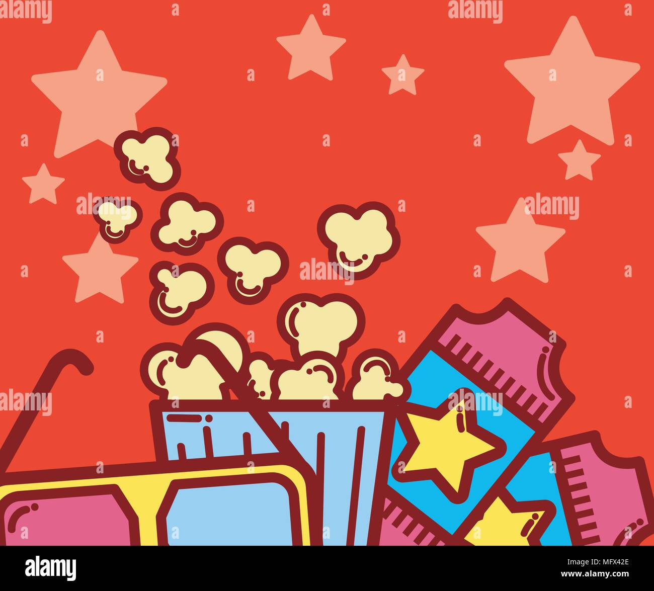 Popcorn cinema tickets glasses Stock Vector Images - Alamy