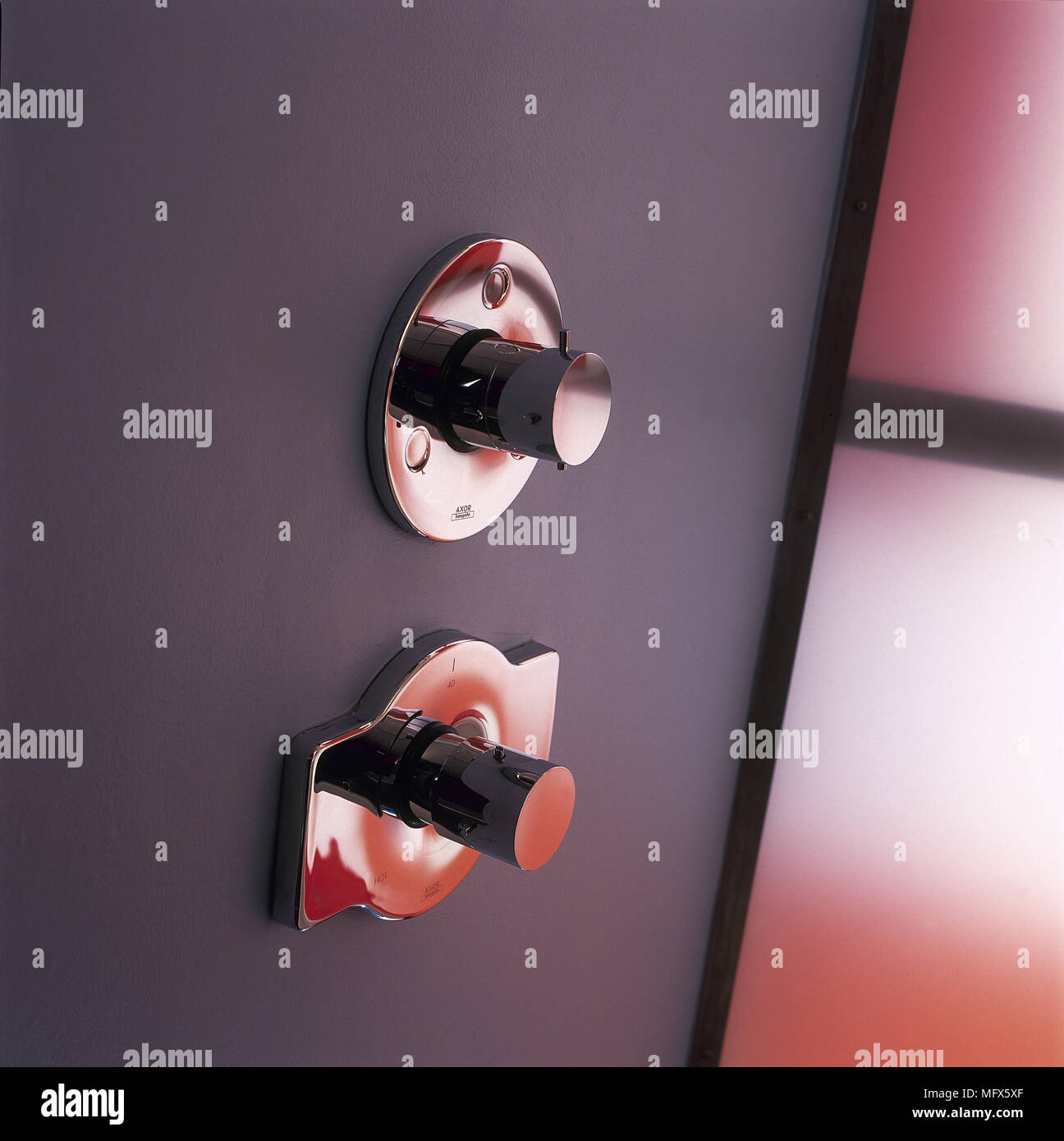 Detail of a modern shower cubicle with chrome taps Stock Photo - Alamy