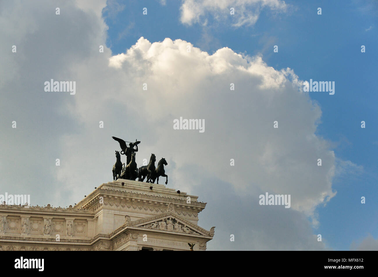 Goddess Victoria riding a quadriga. Monument to Vittorio Emanuele II ...