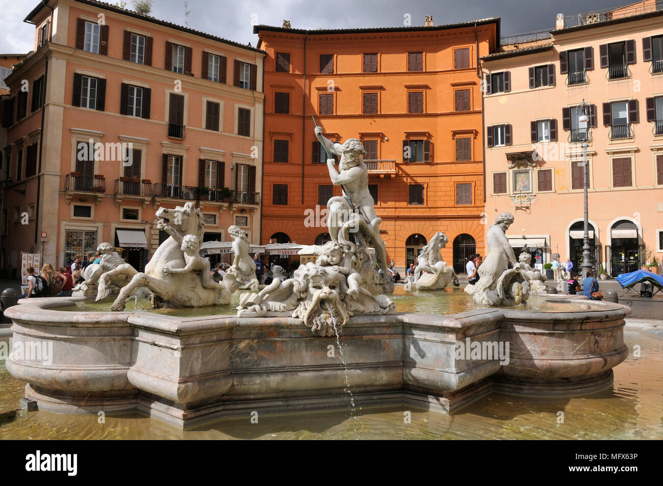 Piazza Navona. Neptune Fountain, Rome, Italy Stock Photo - Alamy