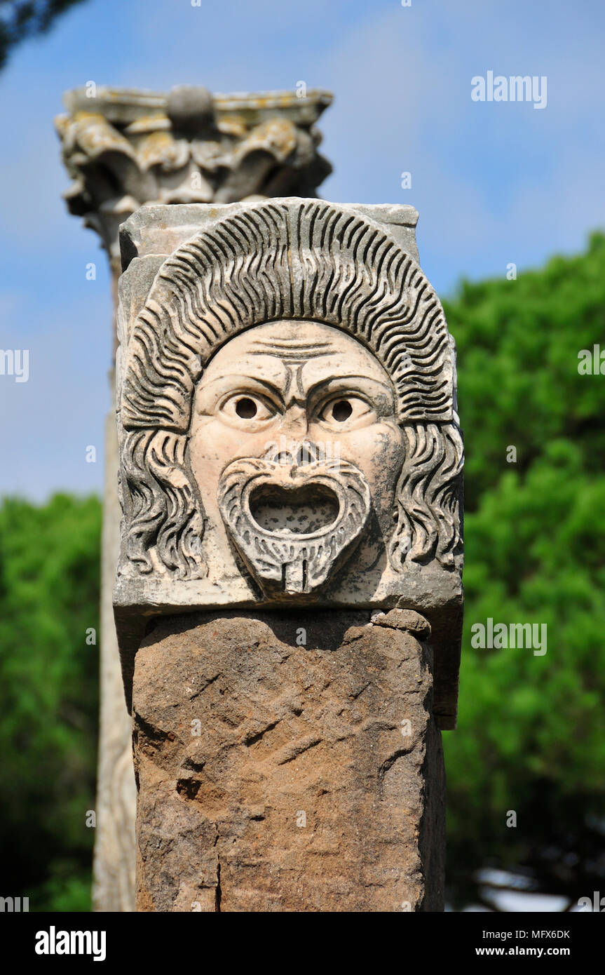 Mask of the theatre of the roman city of Ostia Antica. At the mouth of ...