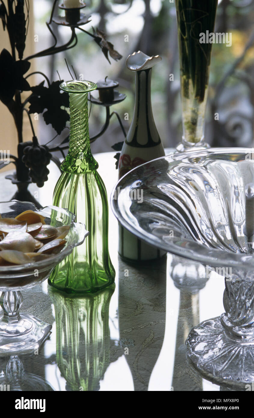 Collection of glass ware on table Stock Photo - Alamy