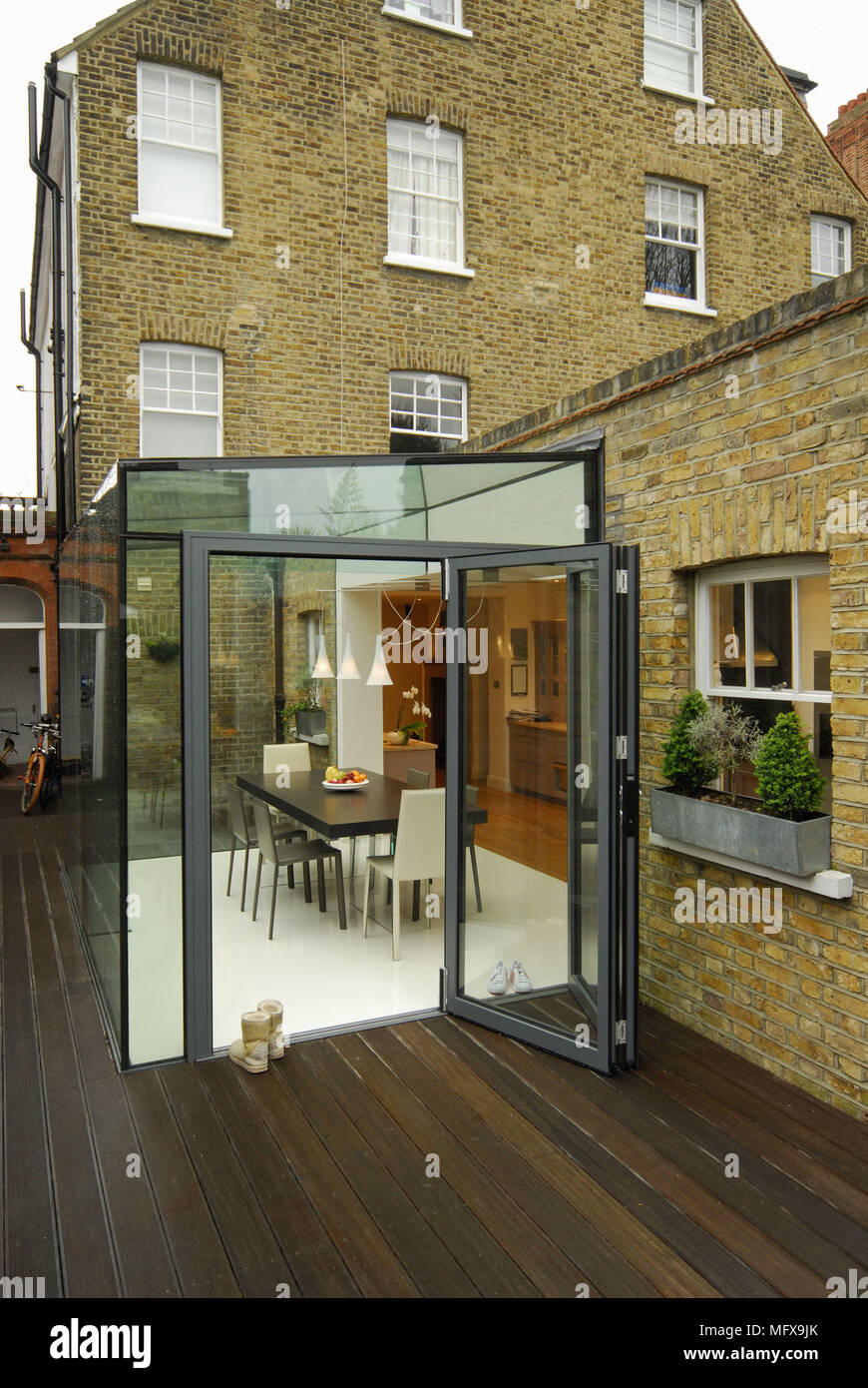 Exterior of new build conservatory extension on rear of period town ...