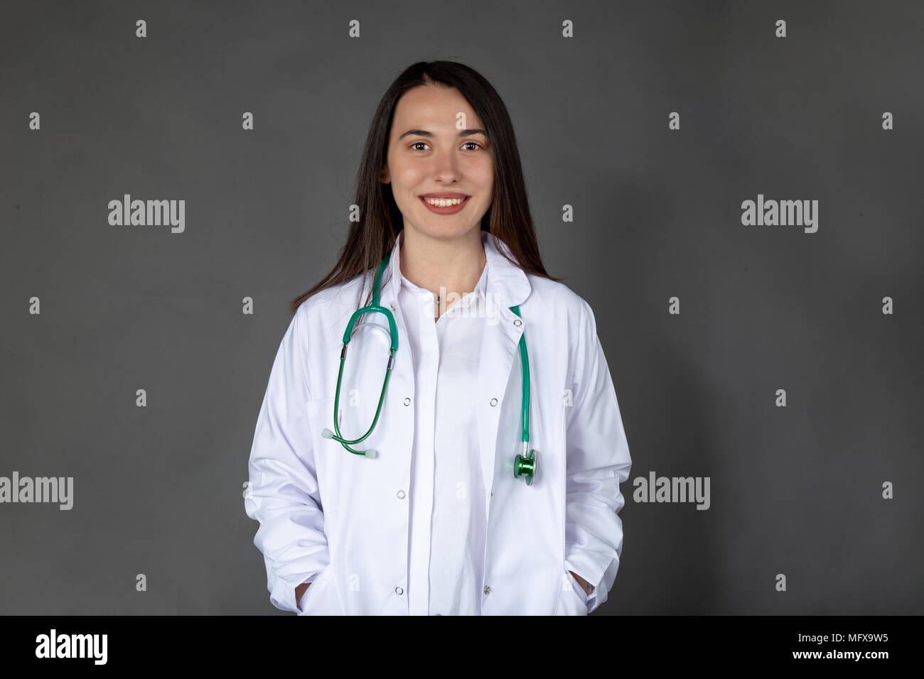 Beautiful smiling Turkish female doctor woman with self confident pose ...