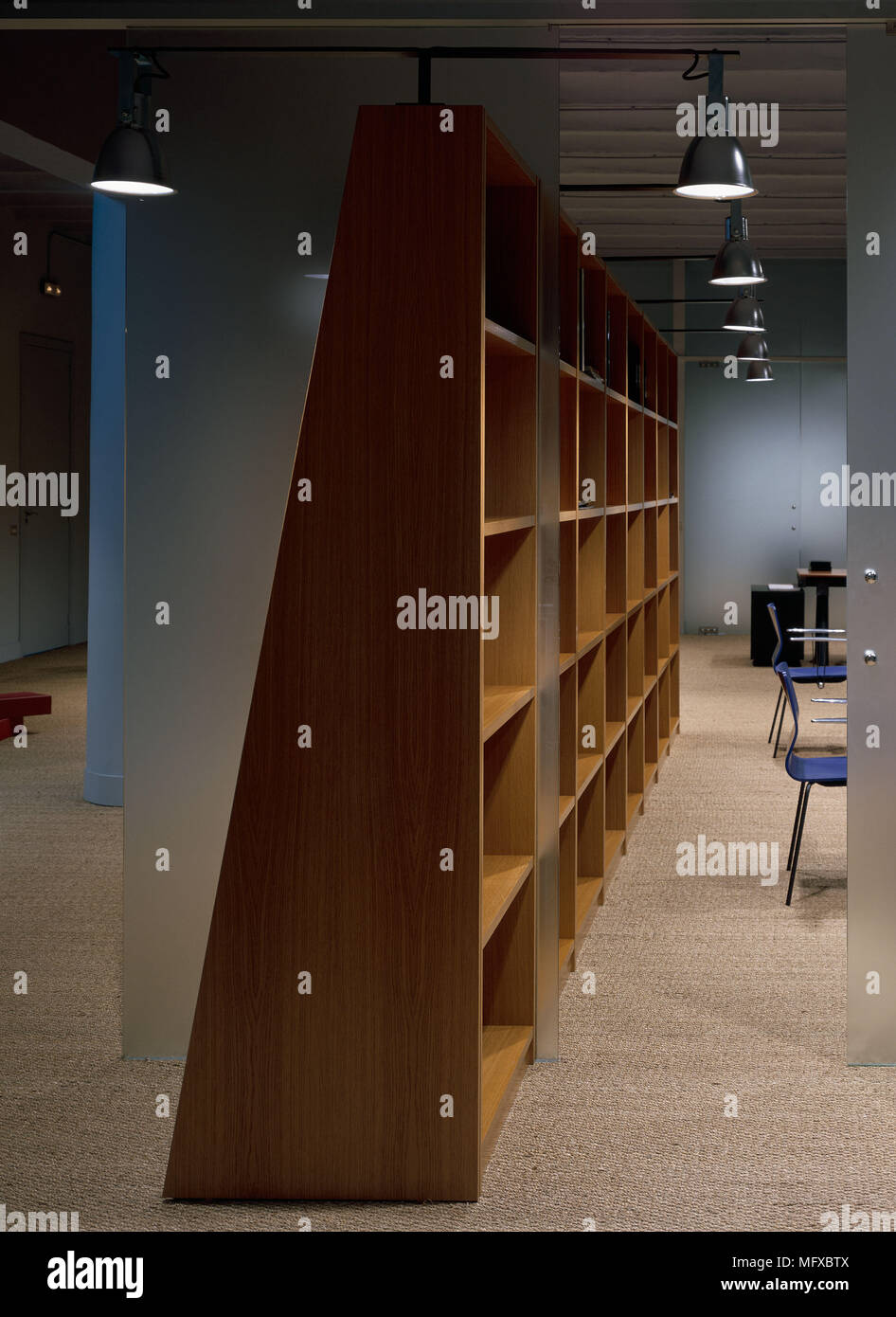 View of wooden shelves inside an office Stock Photo - Alamy