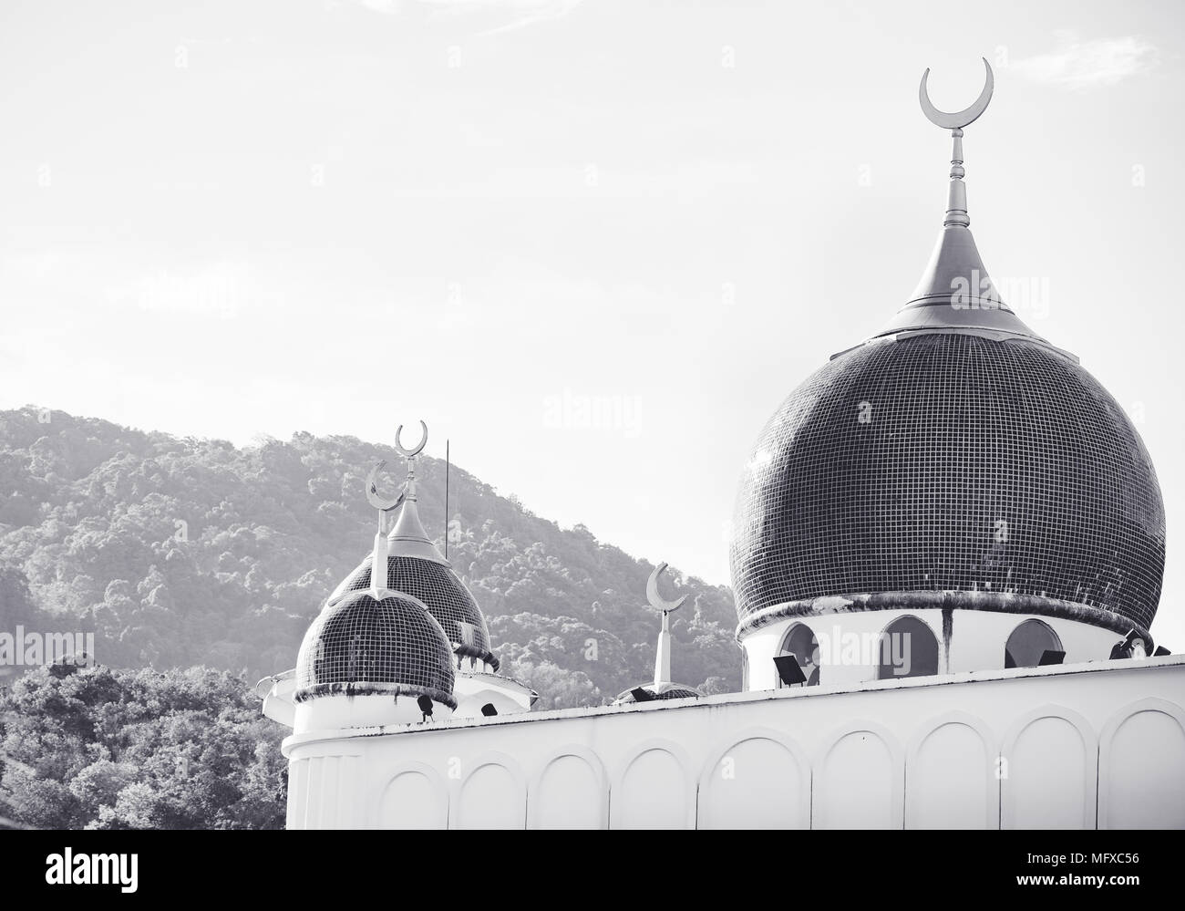 Muslim mosque on blue sky background.Beautiful muslim temple.Vintage ...