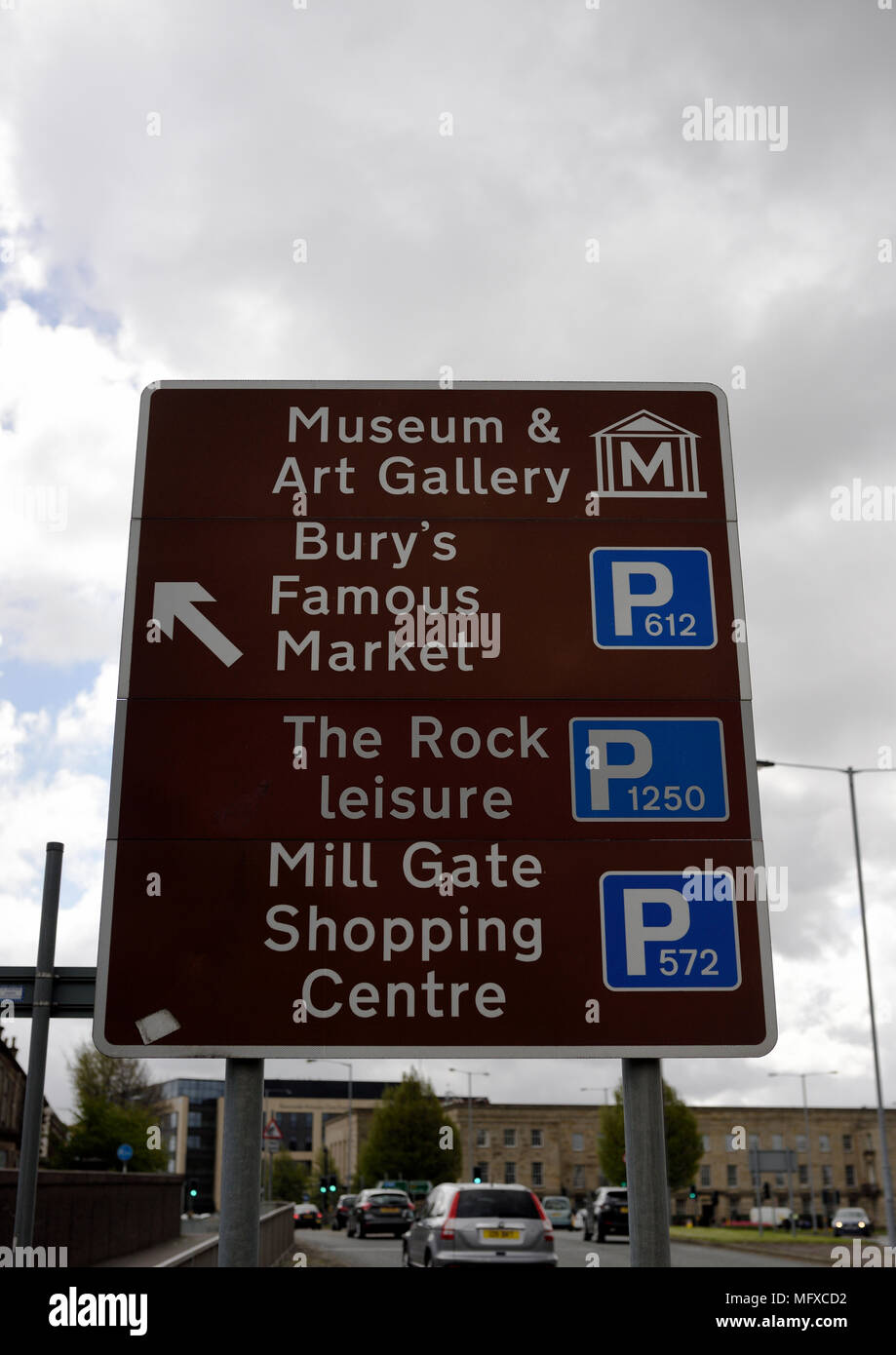 Direction and information and car parking sign in bury lancashire uk ...