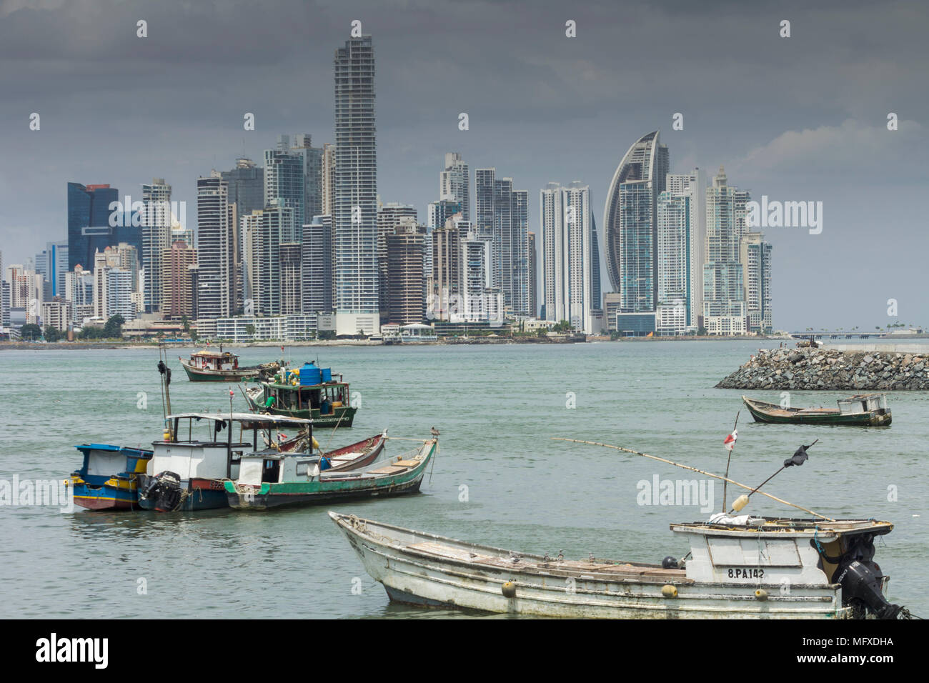 The modern high-rise skyscrapers of Panama City, Panama, form the ...
