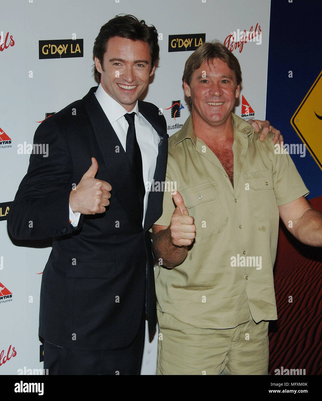 Hugh Jackman and Steve Irwin arriving at the G-Day In LA at the Pantage ...