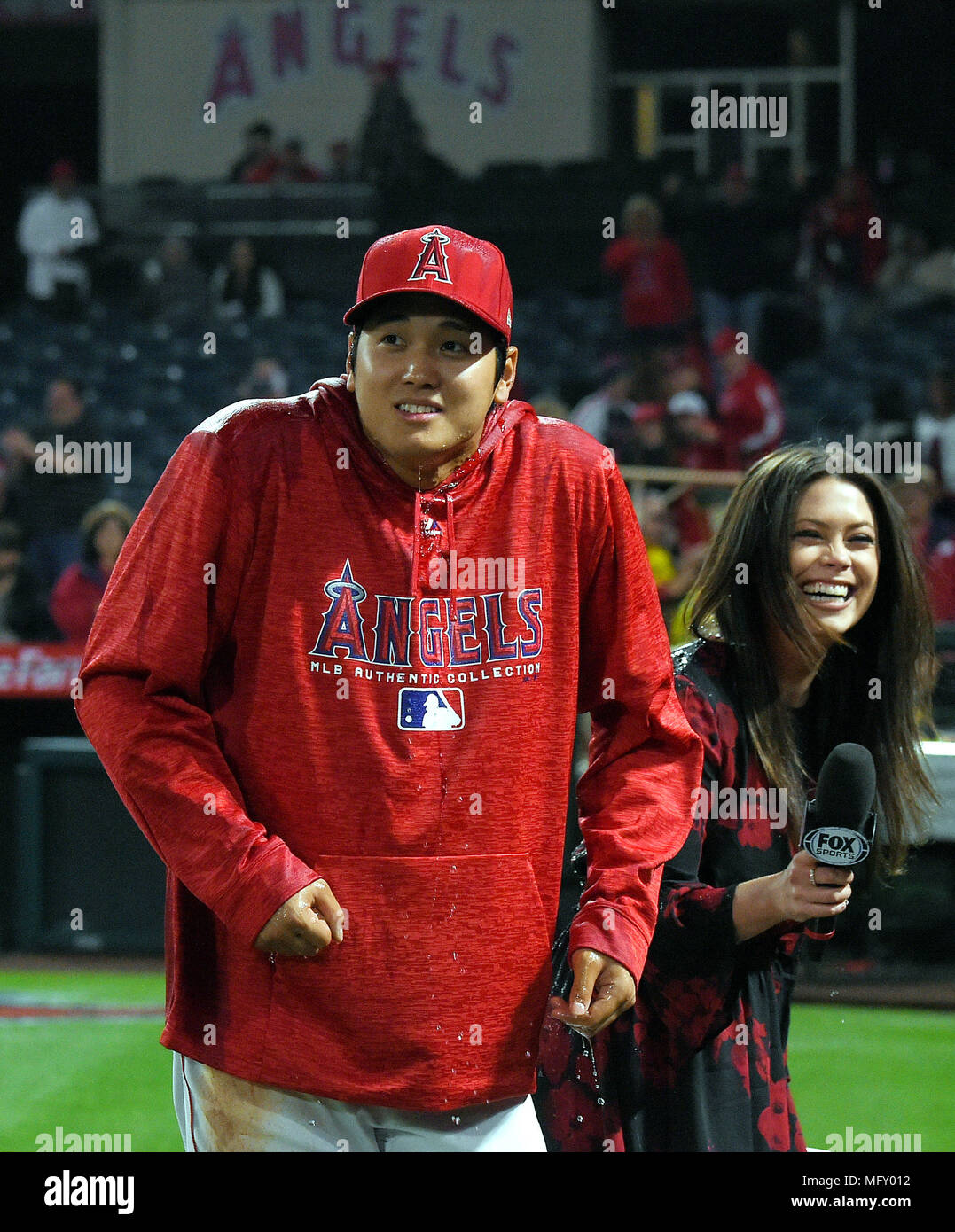 Los Angeles Angels designated hitter Shohei Ohtani reacts after being ...