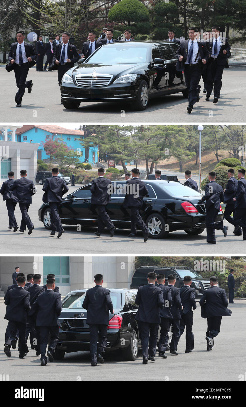 Kim Jong-Un, Apr 27, 2018 : In this combination photo, a car carrying ...