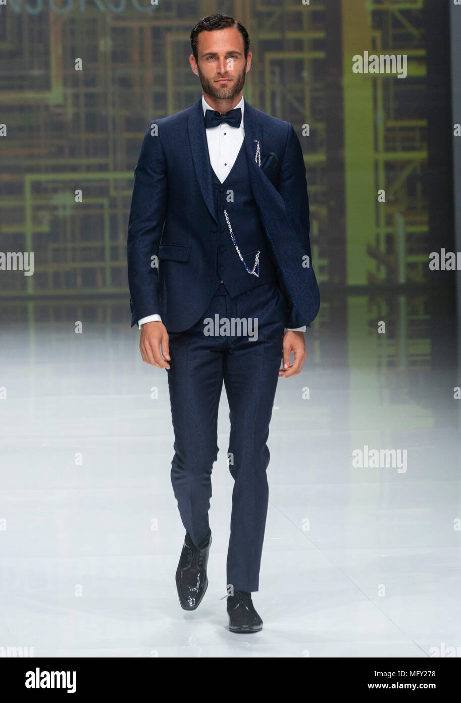 Barcelona, Spain. 27th April, 2018. A model showcases designs by Ramon ...