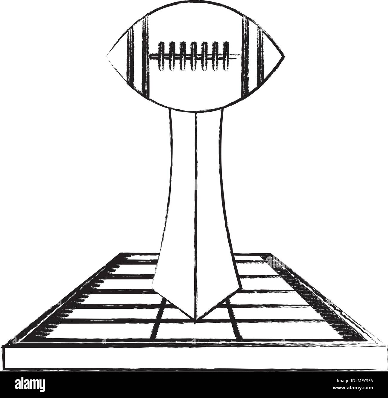 sketch of american football trophy with ball shape over white ...