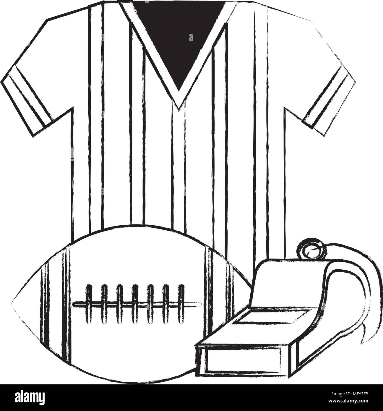 sketch of referee jersey and american football related icons over white ...