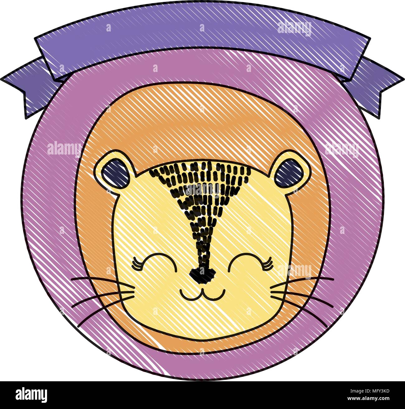 emblem of cute animals concept with decorative ribbon and cute lion ...