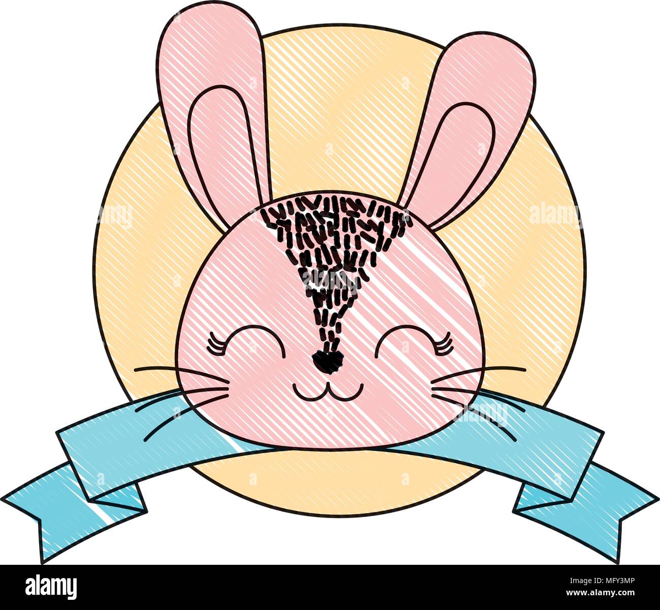 emblem of cute animals concept with decorative ribbon and cute rabbit ...