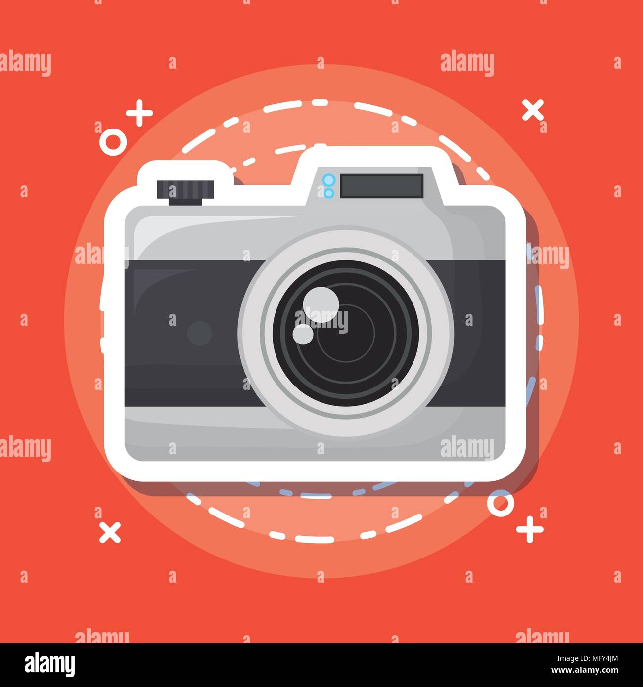 photographic camera icon over orange background, colorful design ...