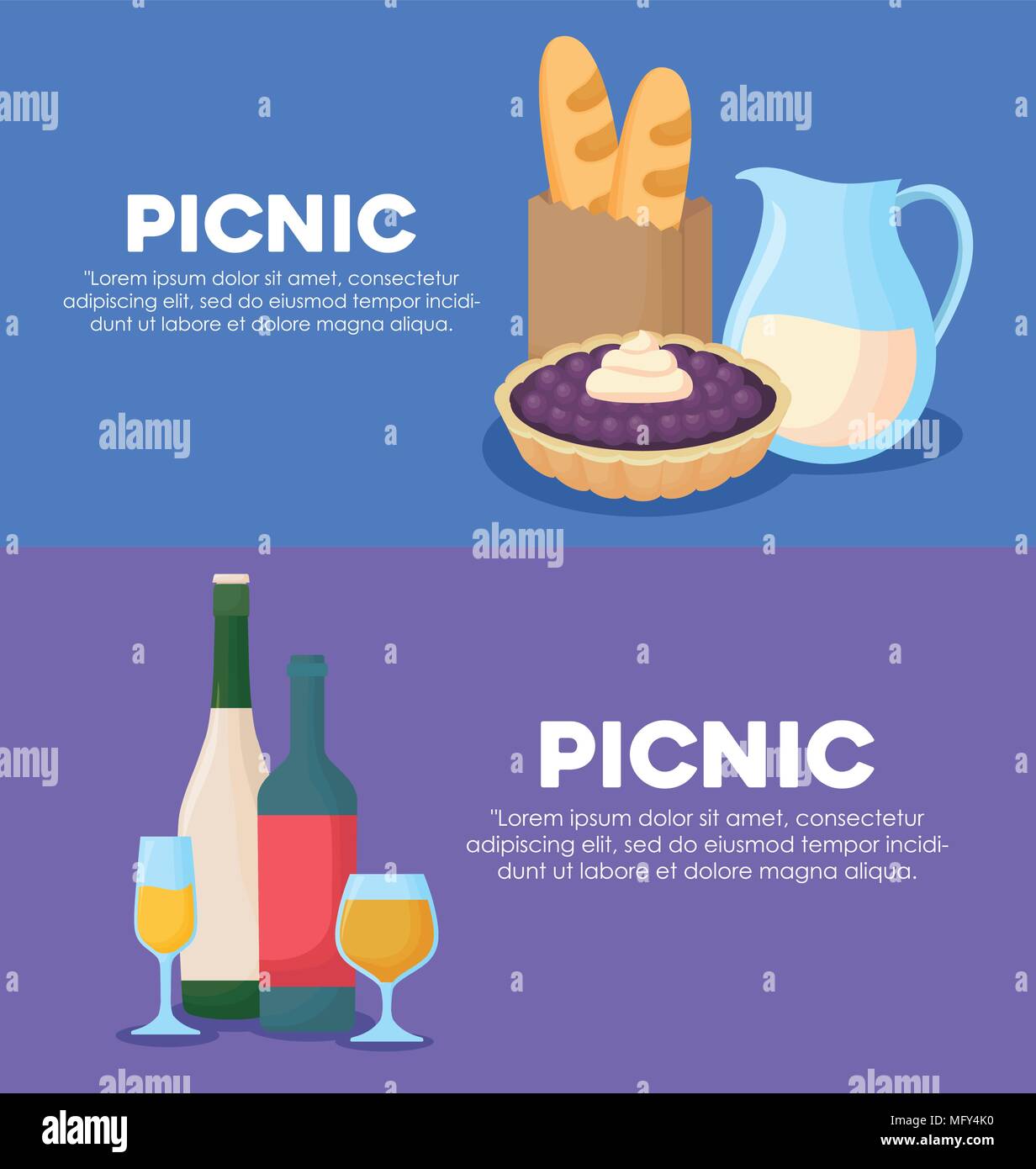 Infographic of picnic concept with food icons over colorful background ...