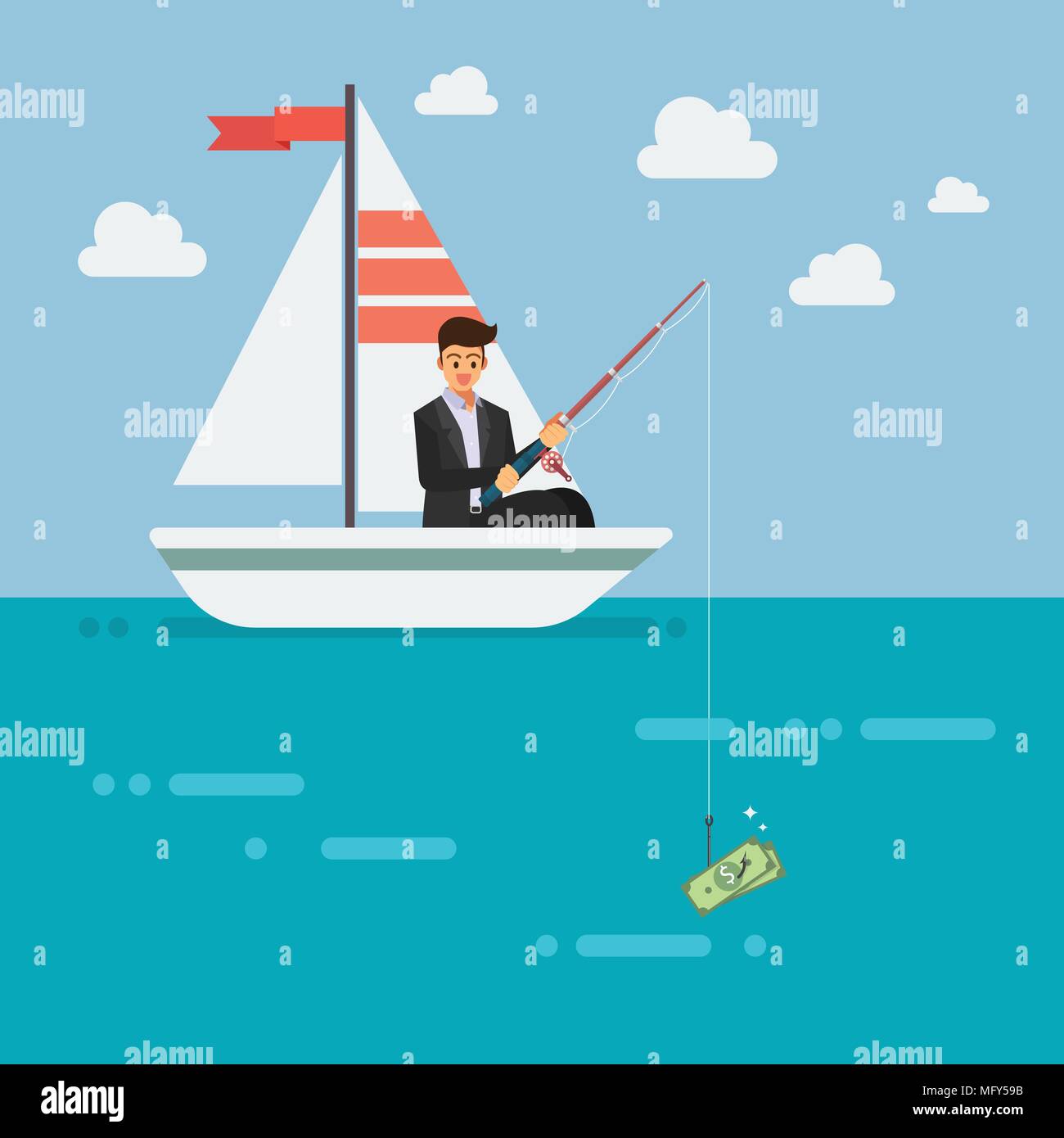 Businessman fishing money. Business concept Stock Vector Image & Art ...