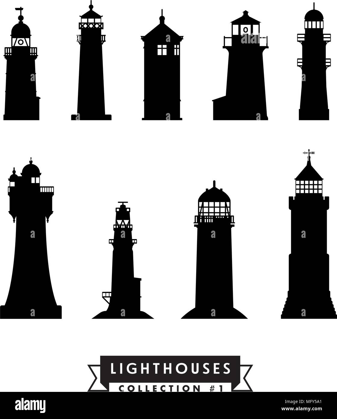 Silhouettes of international lighthouses, set 1 Stock Vector Image ...