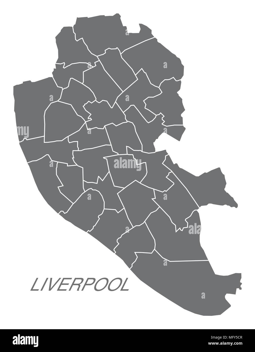 Liverpool city map with wards grey illustration silhouette shape Stock ...