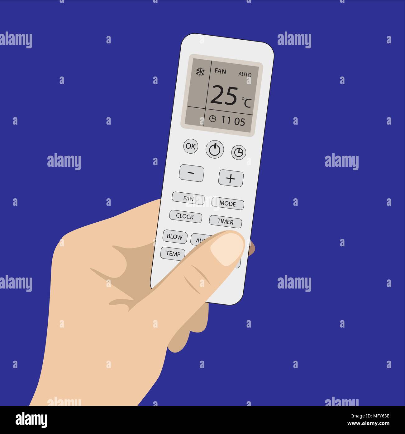 Remote control of air conditioner in hand vector illustration, flat ...