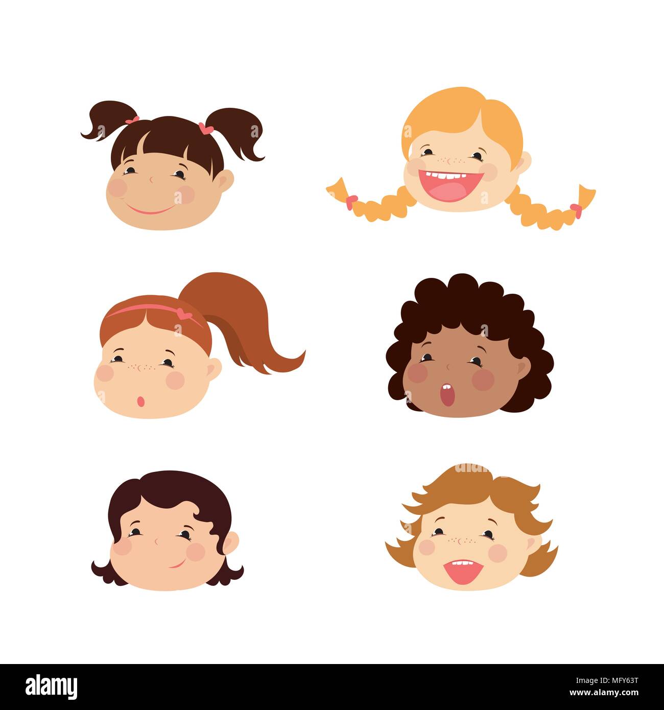 Emoticon icons set of cute girl with various emotions,isolated on white ...