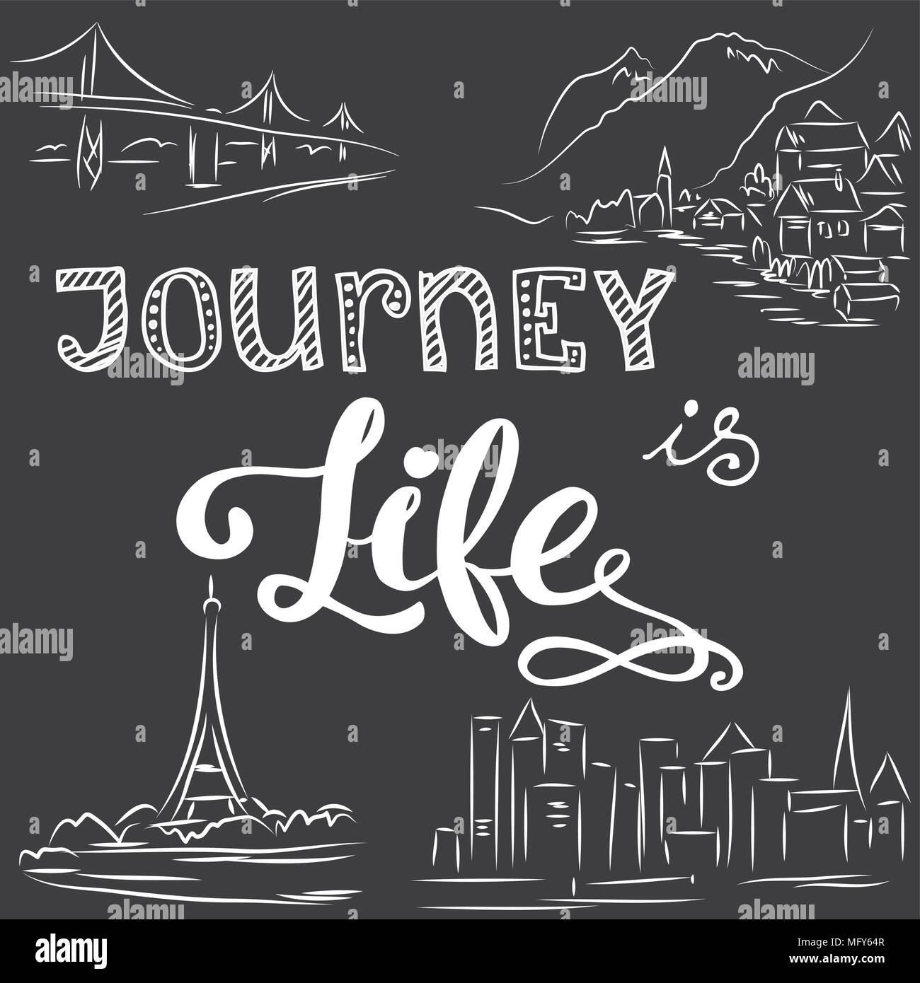 Motivation card with calligraphy and text journey is a life.Hand drawn ...