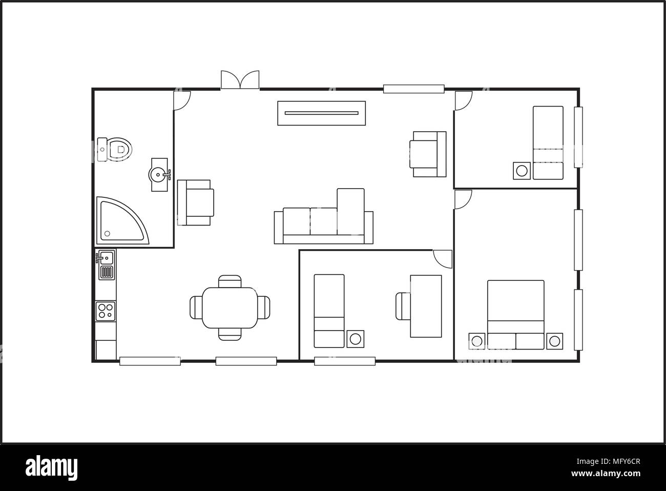 building or flat plan with furniture, isolated on white background ...