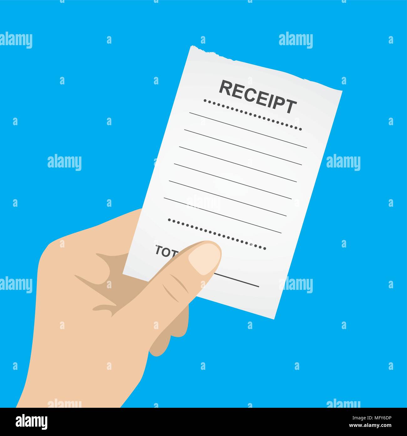 Hand holding blank receipt,isolated on blue background,vector ...