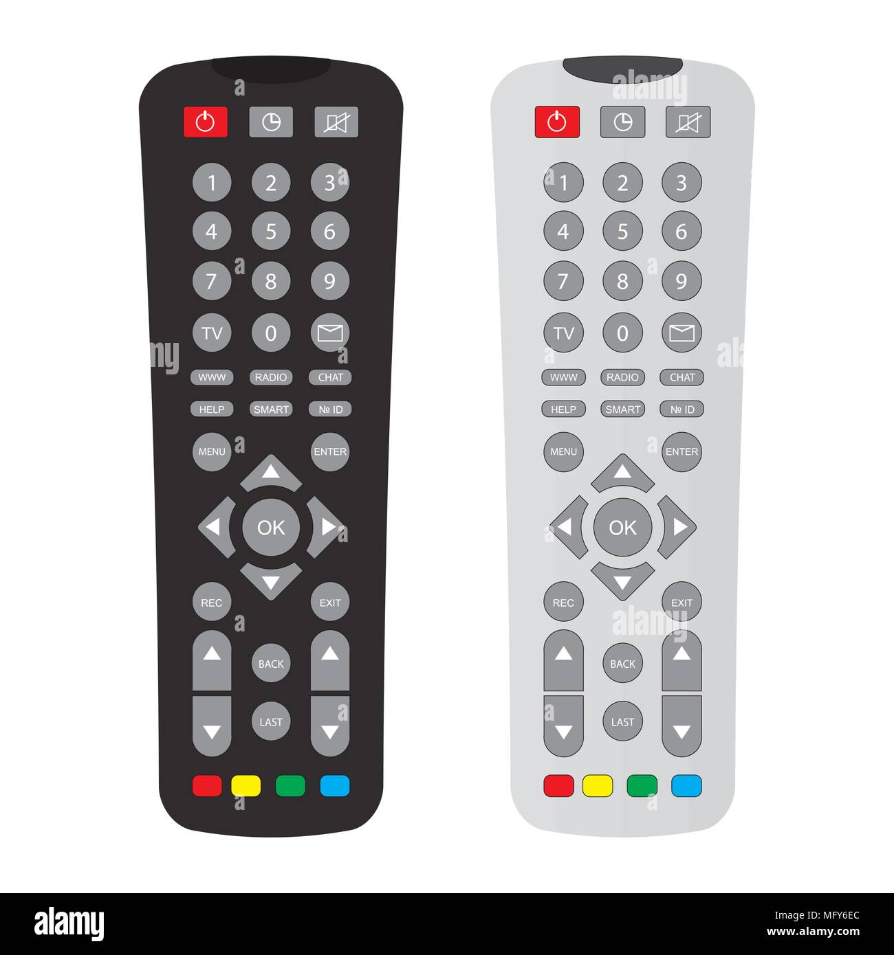 black and gray remote control with buttons isolated over white ...