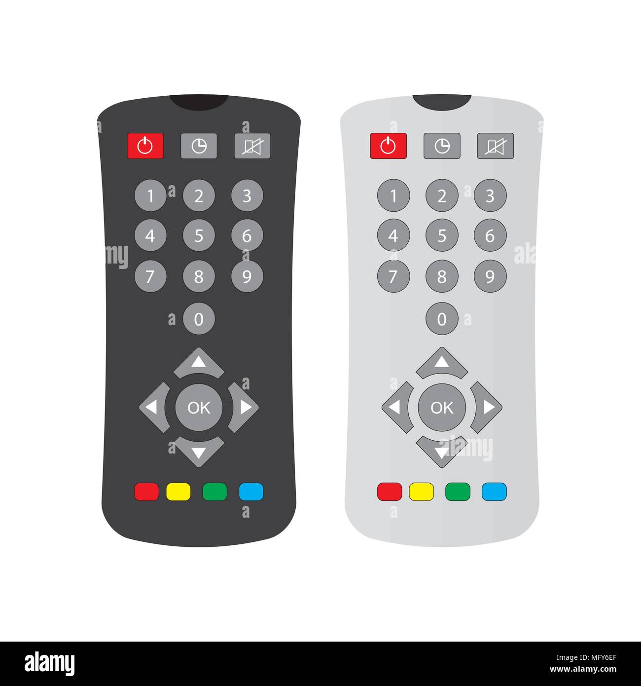 black and gray remote control with buttons isolated over white ...