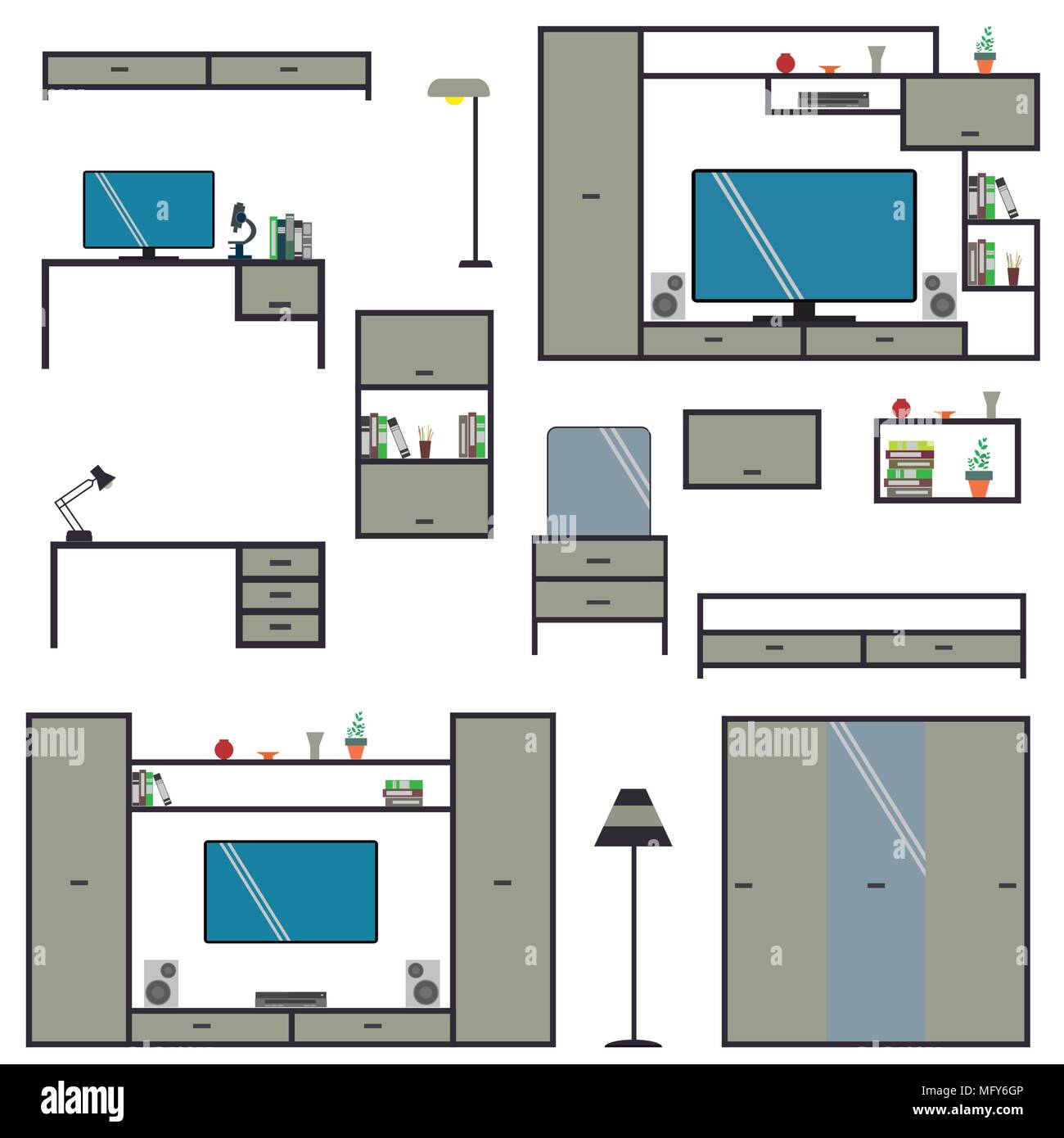 Cartoon Set home furniture,isolated on white background ,flat vector ...