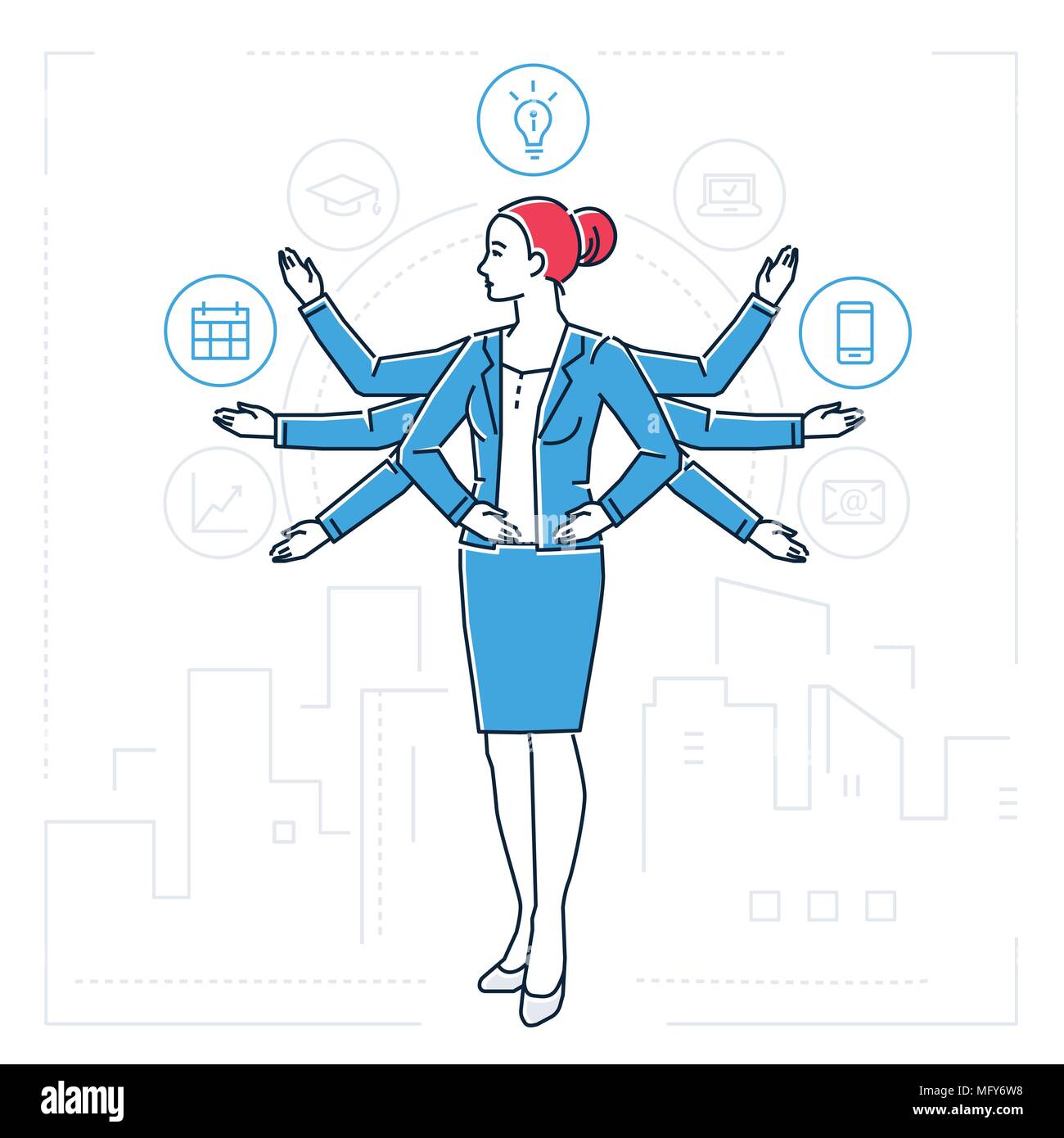 Multitasking - line design style isolated illustration Stock Vector ...