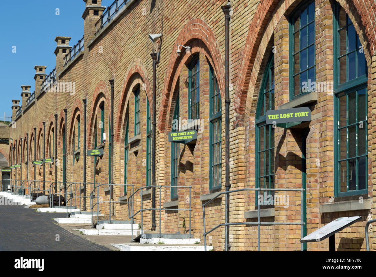 Reconstructed military quarters at Newhaven Fort in East Sussex Stock ...