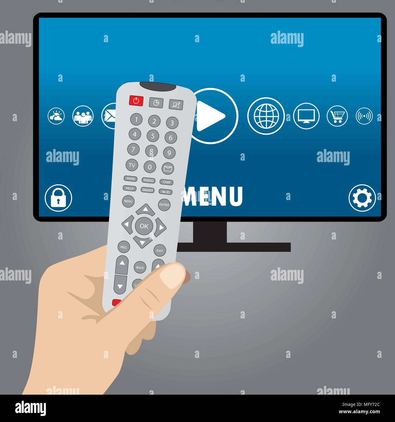 Hand holding remote smart tv Stock Vector Images - Alamy