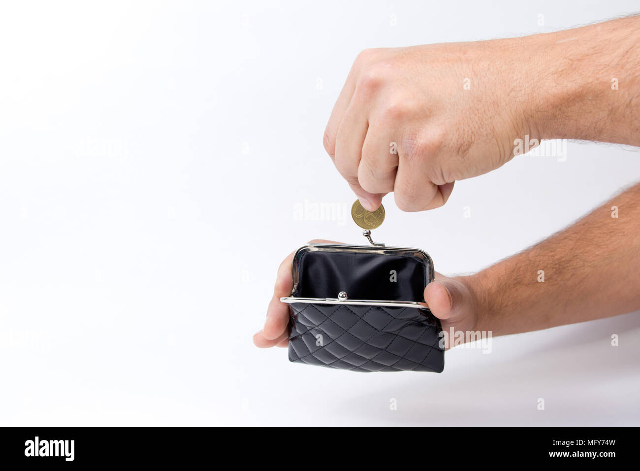 Man holding an empty wallet over an empty hand . The concept of poverty ...